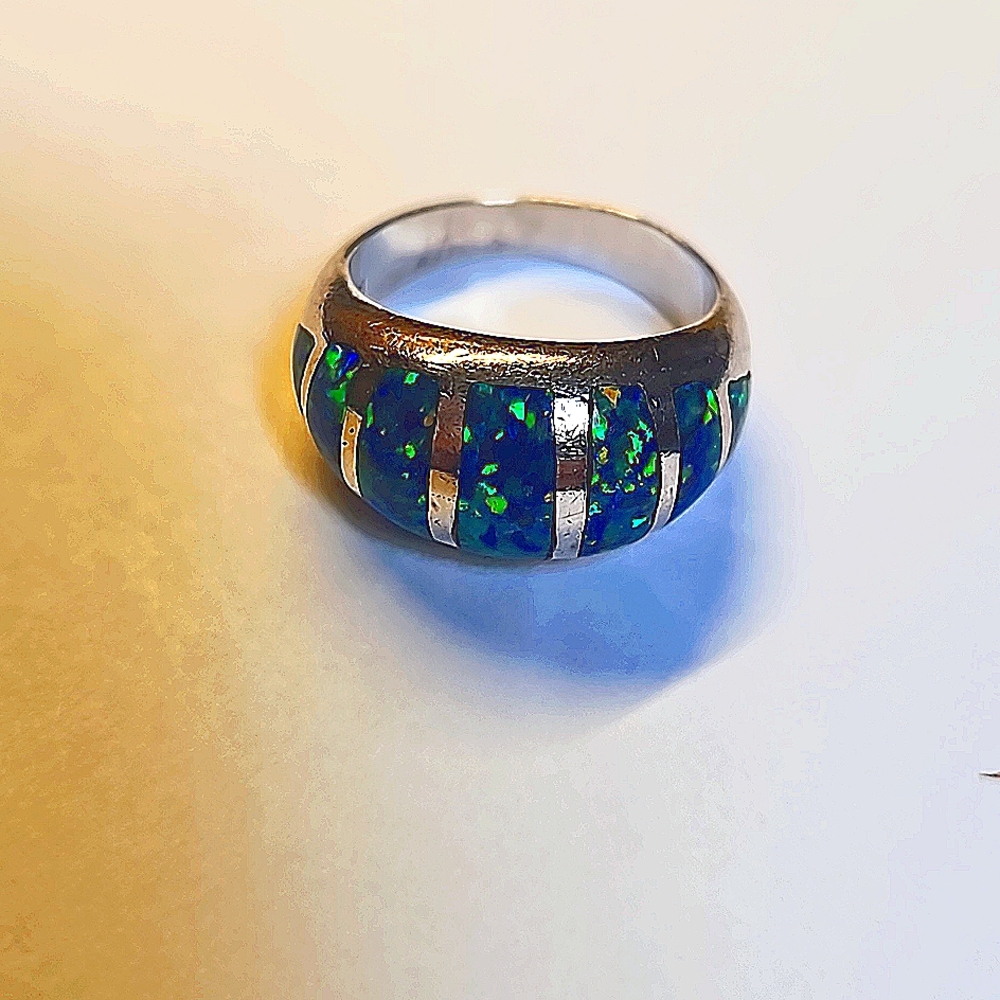 Opal Triplet 7 Inlays 325 Silver Men's Ring Sz 9 - Gem